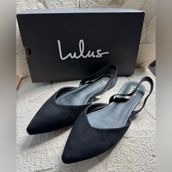 Lulus | Shoes | Lulus Black Slingback Flats M Vegan Suede New In Box ...